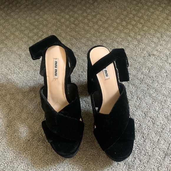 Miu Miu | Shoes | Miu Miu Velvet Platform Heel Sandals | Poshmark